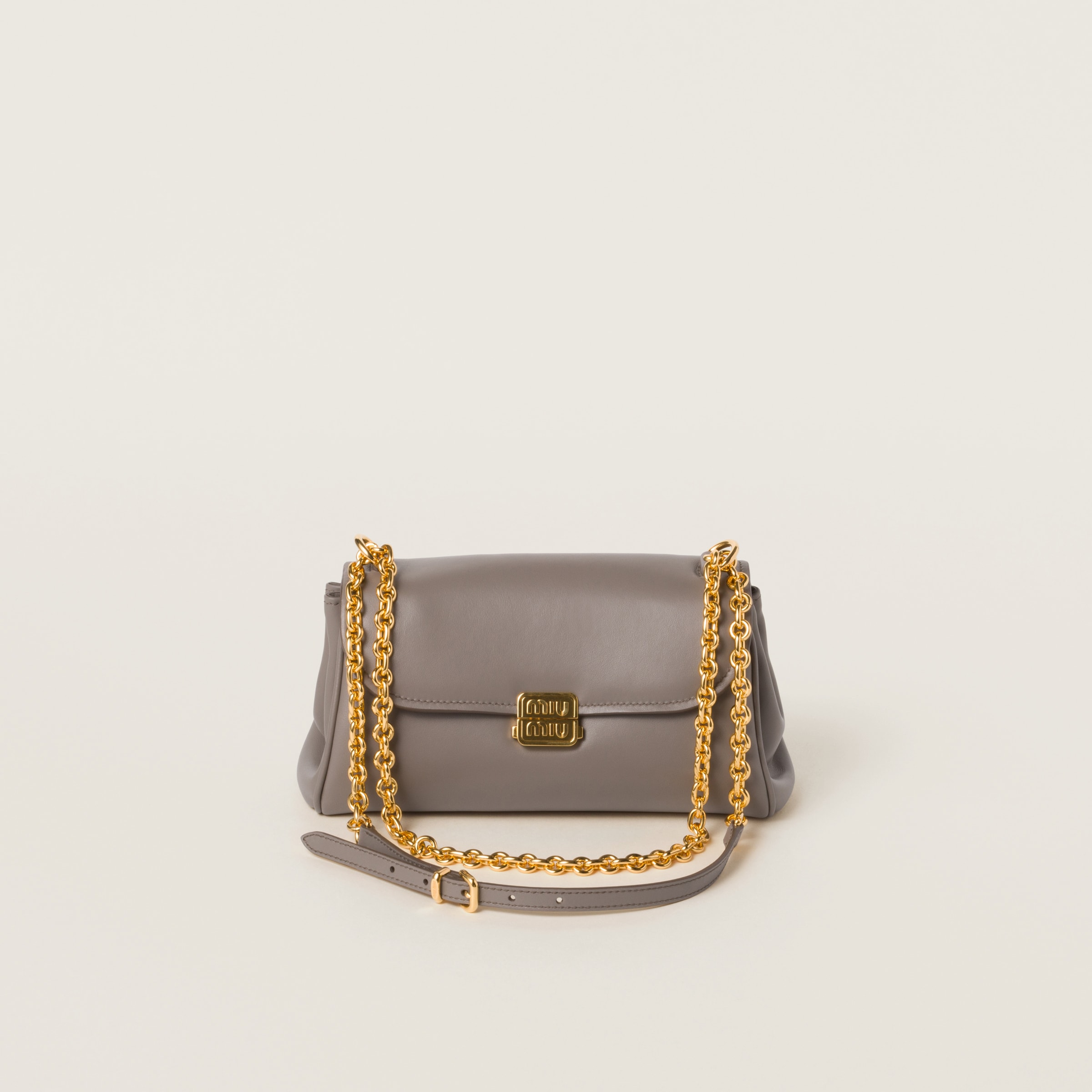 Miu Miu Leather Shoulder Bag - Clay Grey | Editorialist